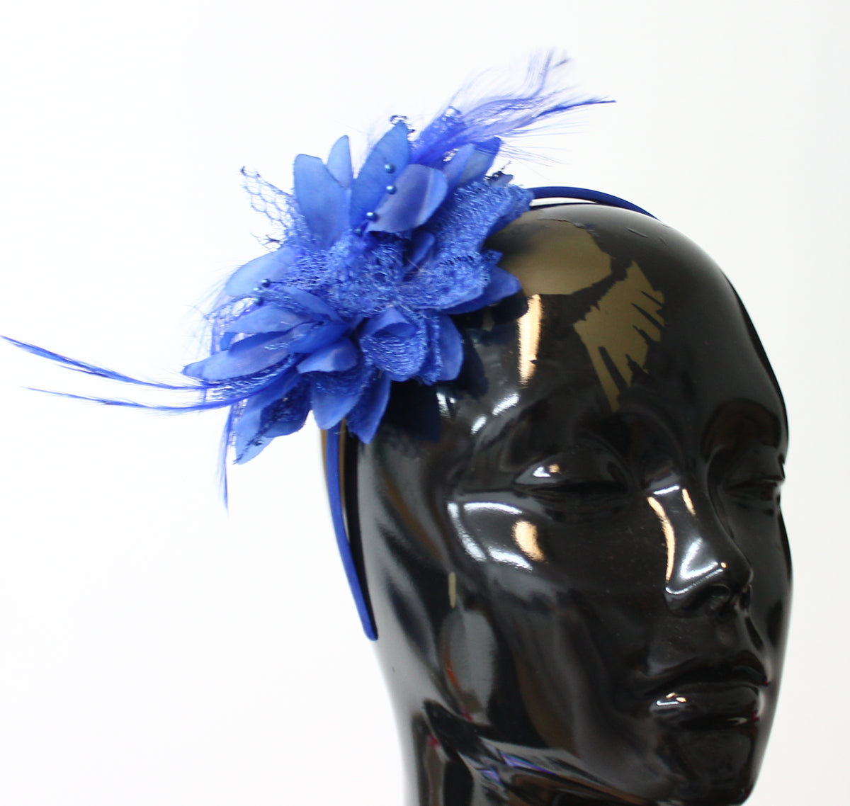 Caprilite UK Online | Royal Blue Fascinator Flower Small Flat on Headband